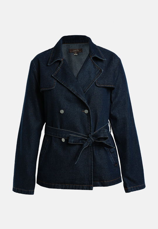 Double-Breasted Denim Trench With Belt
